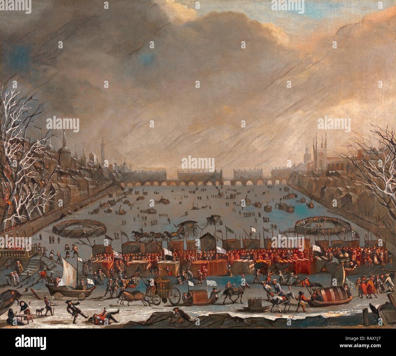 Frost Fair on the Thames, with Old London Bridge in the distance ...