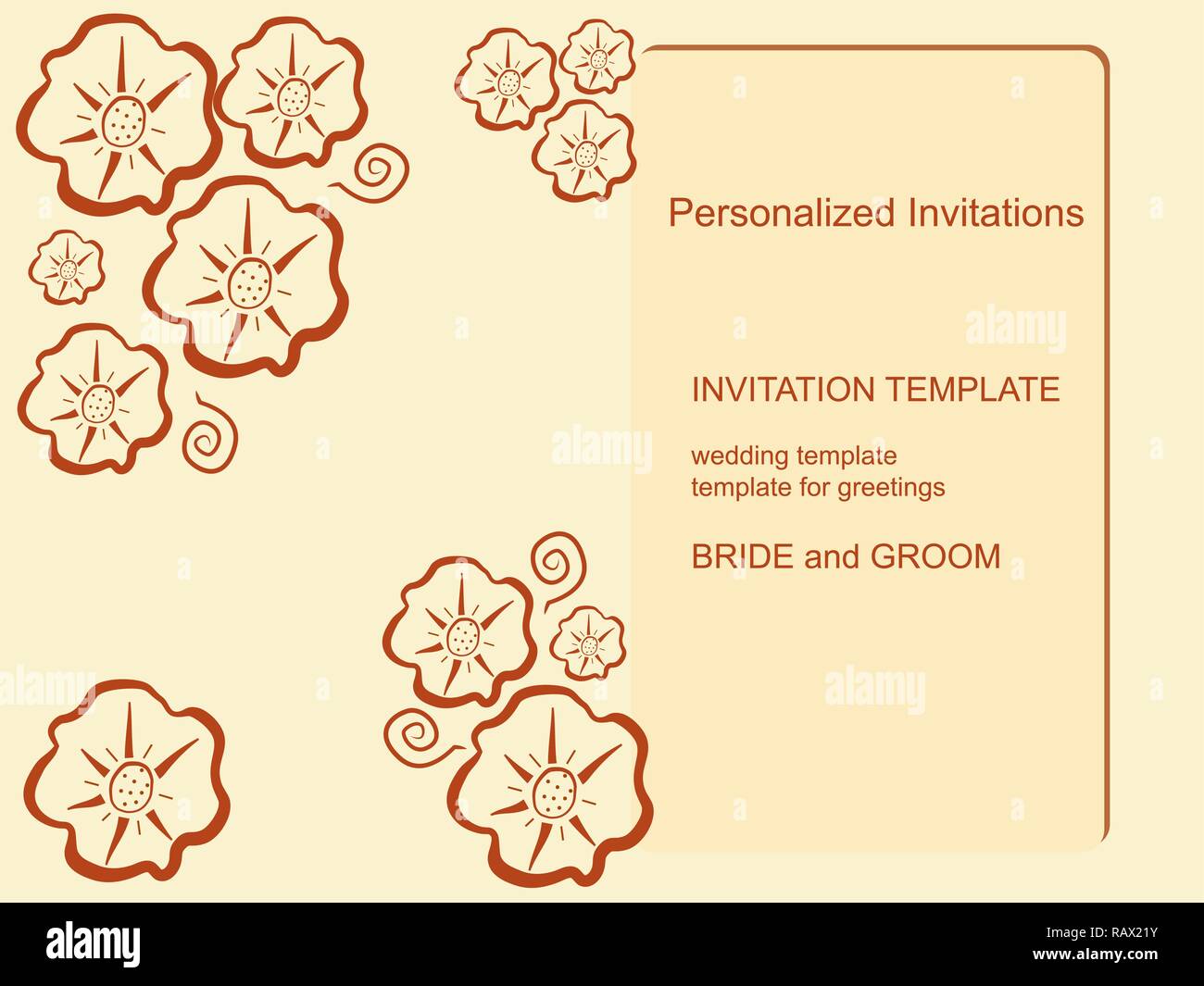Template invitations on a beige background with abstract flowers ...