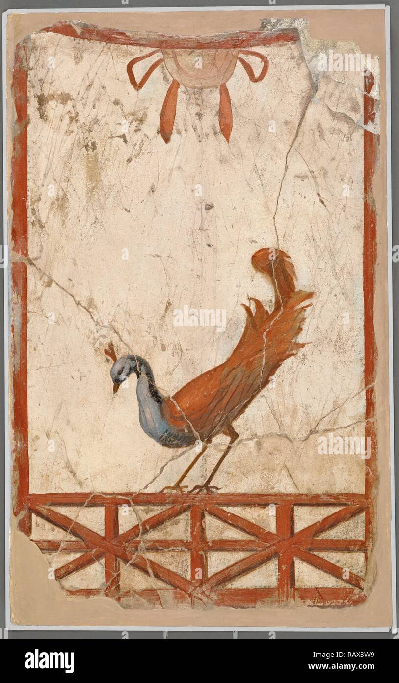Wall Fragment with a Peacock, Unknown, Roman Empire, about 70, Fresco ...