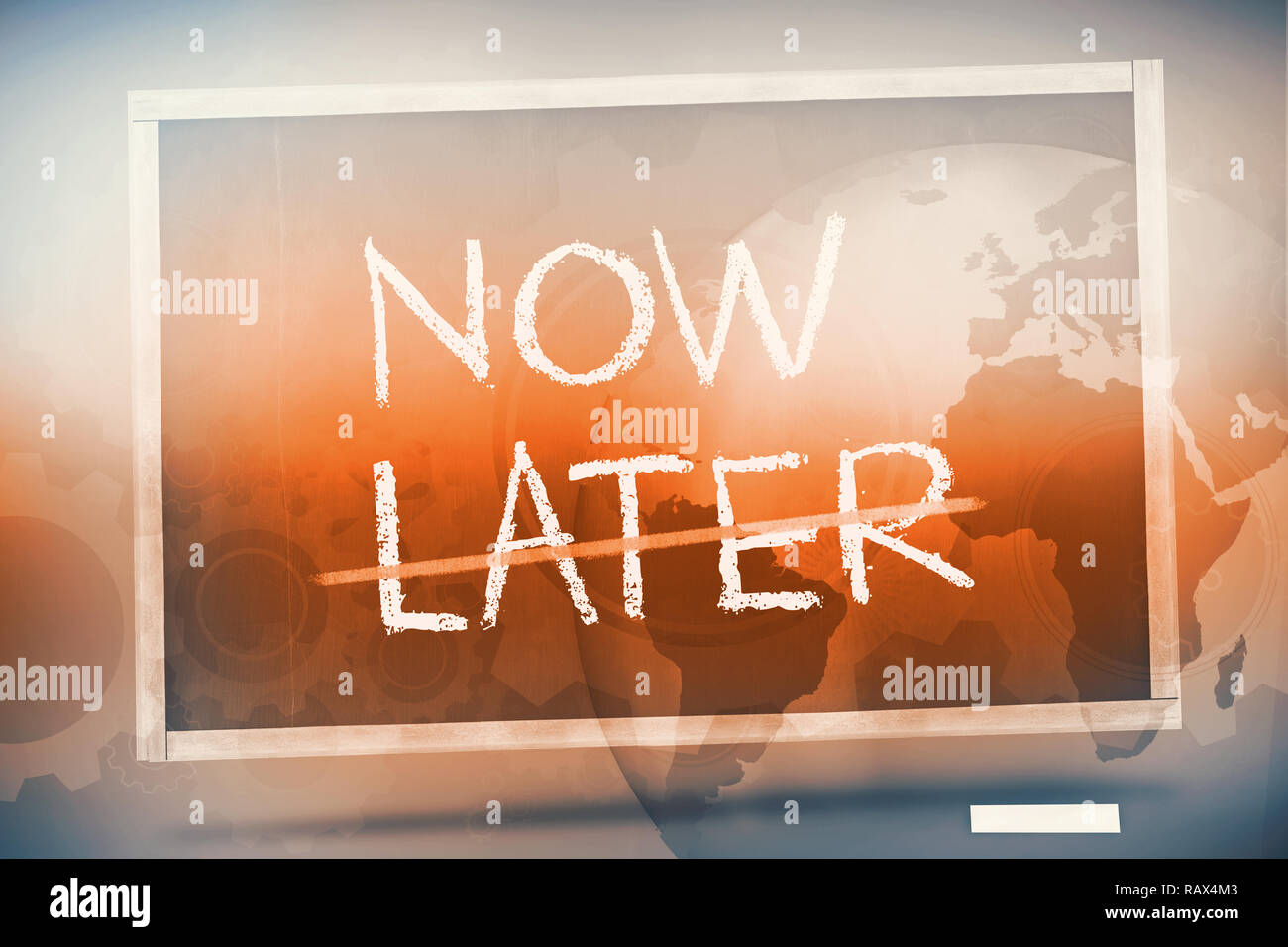Now and later written on blackboard Stock Photo - Alamy