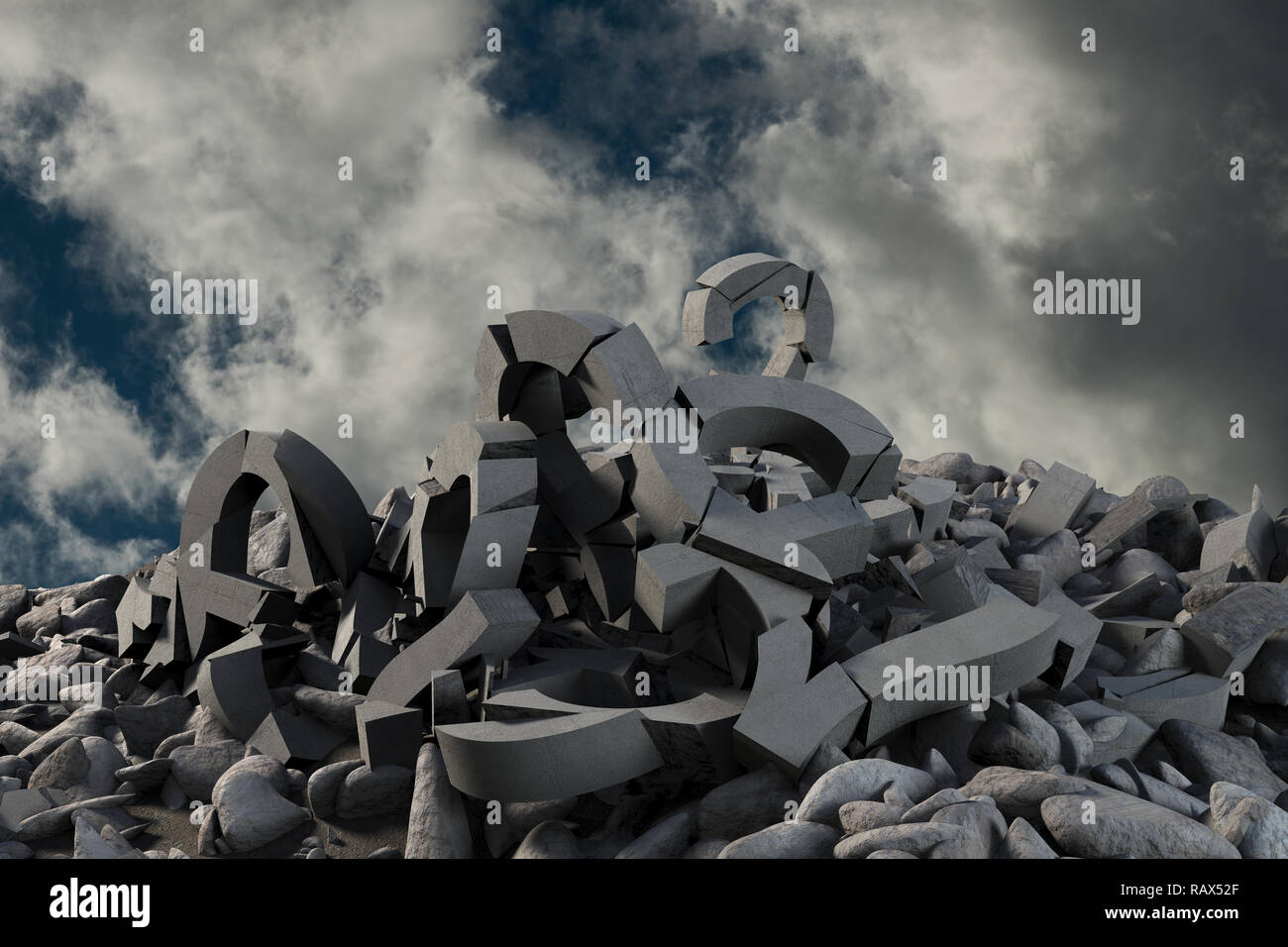 Composite image of 3d image of several damaged symbols with stones ...