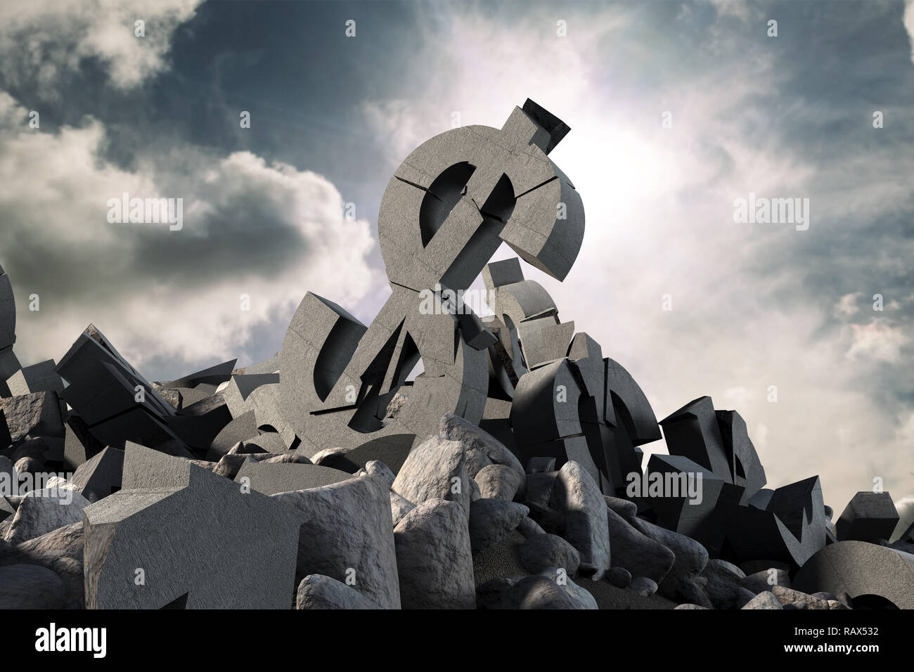 Composite image of 3d composite image of damaged currency symbols Stock ...