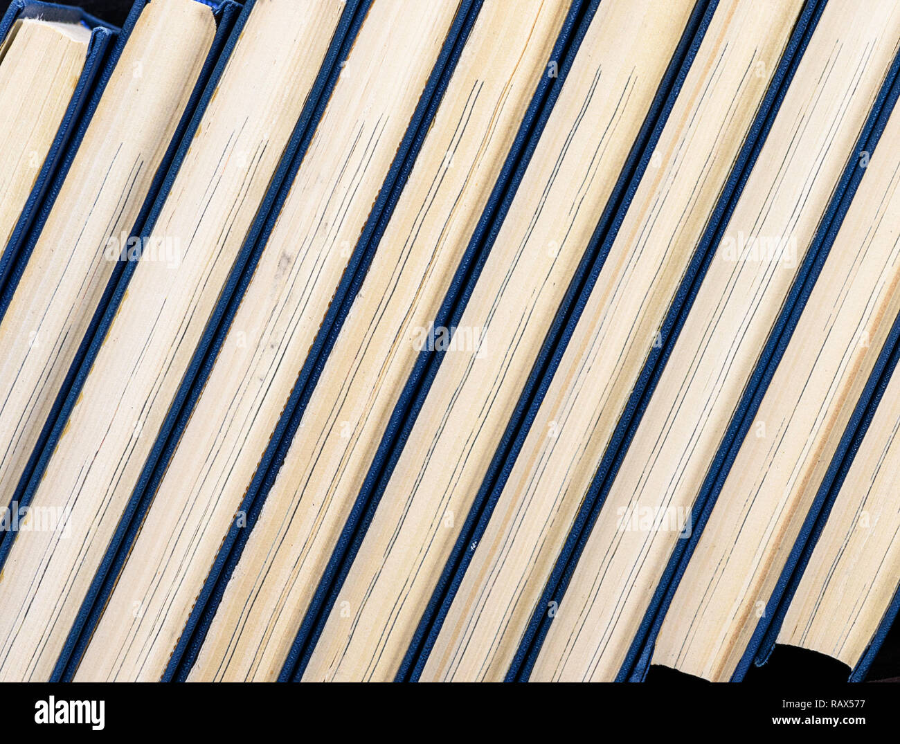 texture of books with blue cover and yellow pages, full frame Stock ...