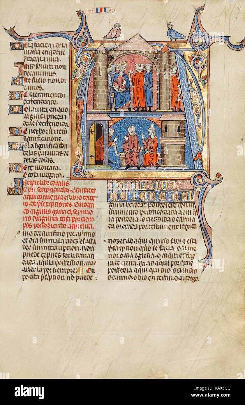 Initial A: Two Men before a King and A Man Speaking to a Family ...