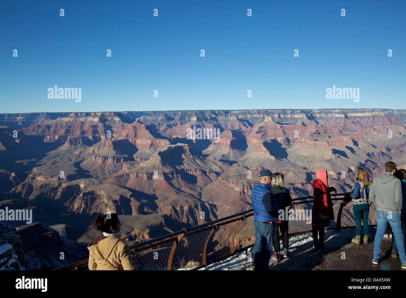 People viewing the Grand Canyon from Mather Point on the South Rim ...