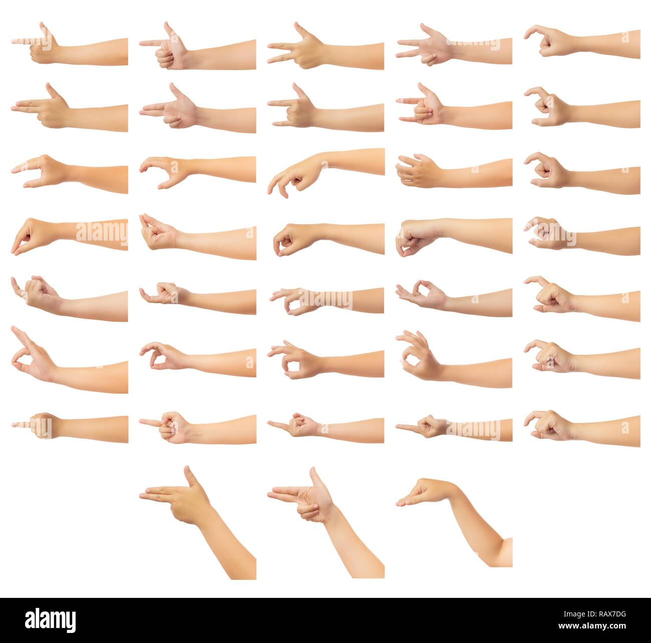 Set of human hand in multiple gesture isolate on white background with ...