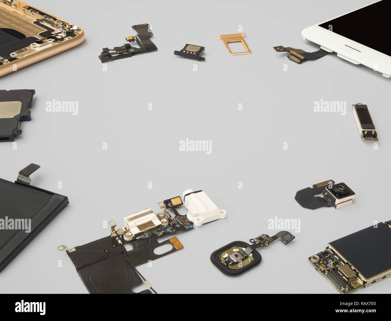 Smart phone components isolate on white background with copy space ...
