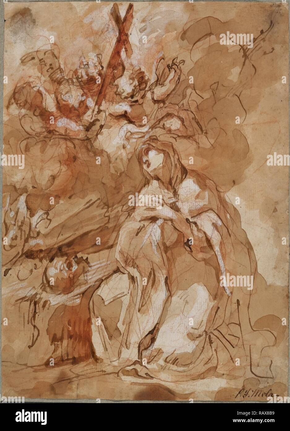 A Female Saint Contemplating a Crucifix, Attributed to Giovanni Antonio ...