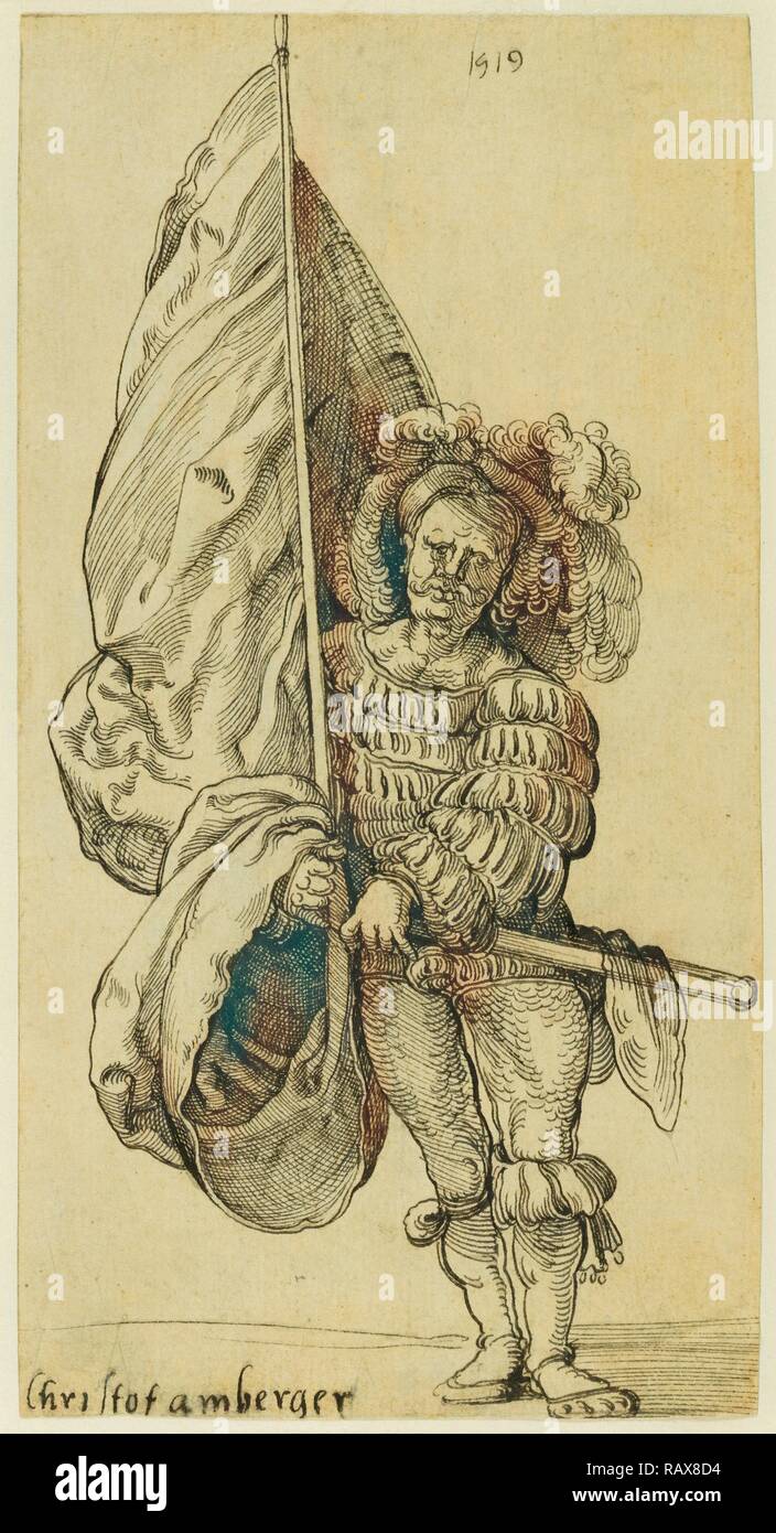 A Standard Bearer, Sebald Beham, German, 1500 - 1550, 1519, Pen and ...