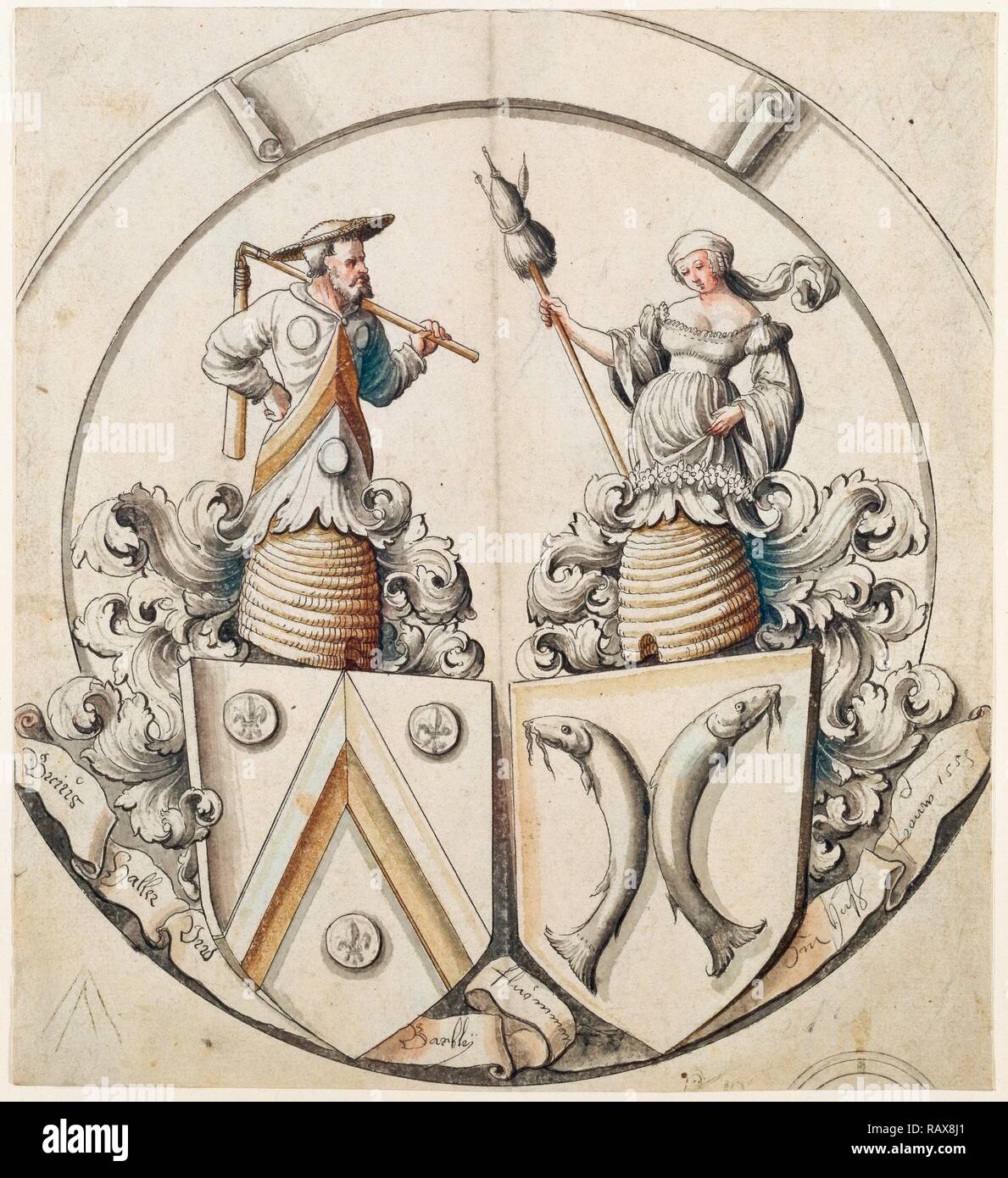 Stained Glass Design for a Married Couple, Hieronymus Lang, Swiss ...