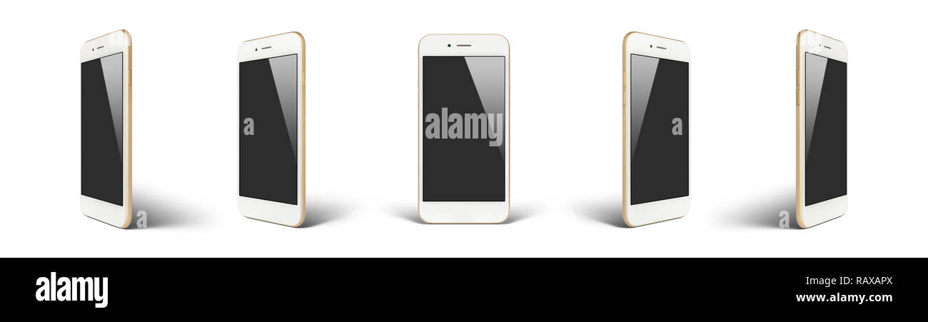 Perspective concept of white gold empty screen smartphone isolated on ...
