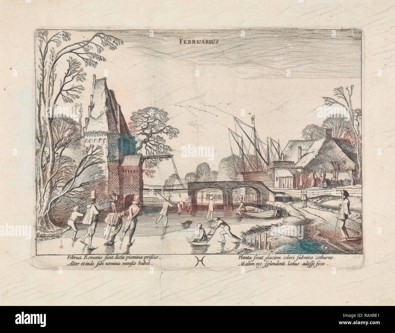 Winter Landscape with Skaters on the ice, depicting the month of ...