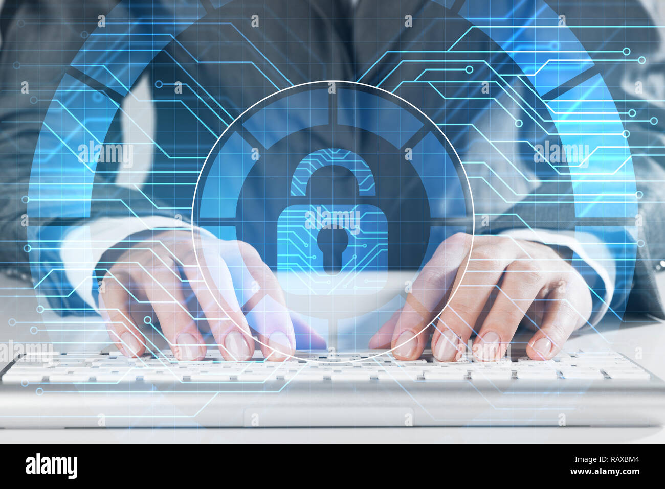 Internet security concept with woman typing password on keyboard Stock ...