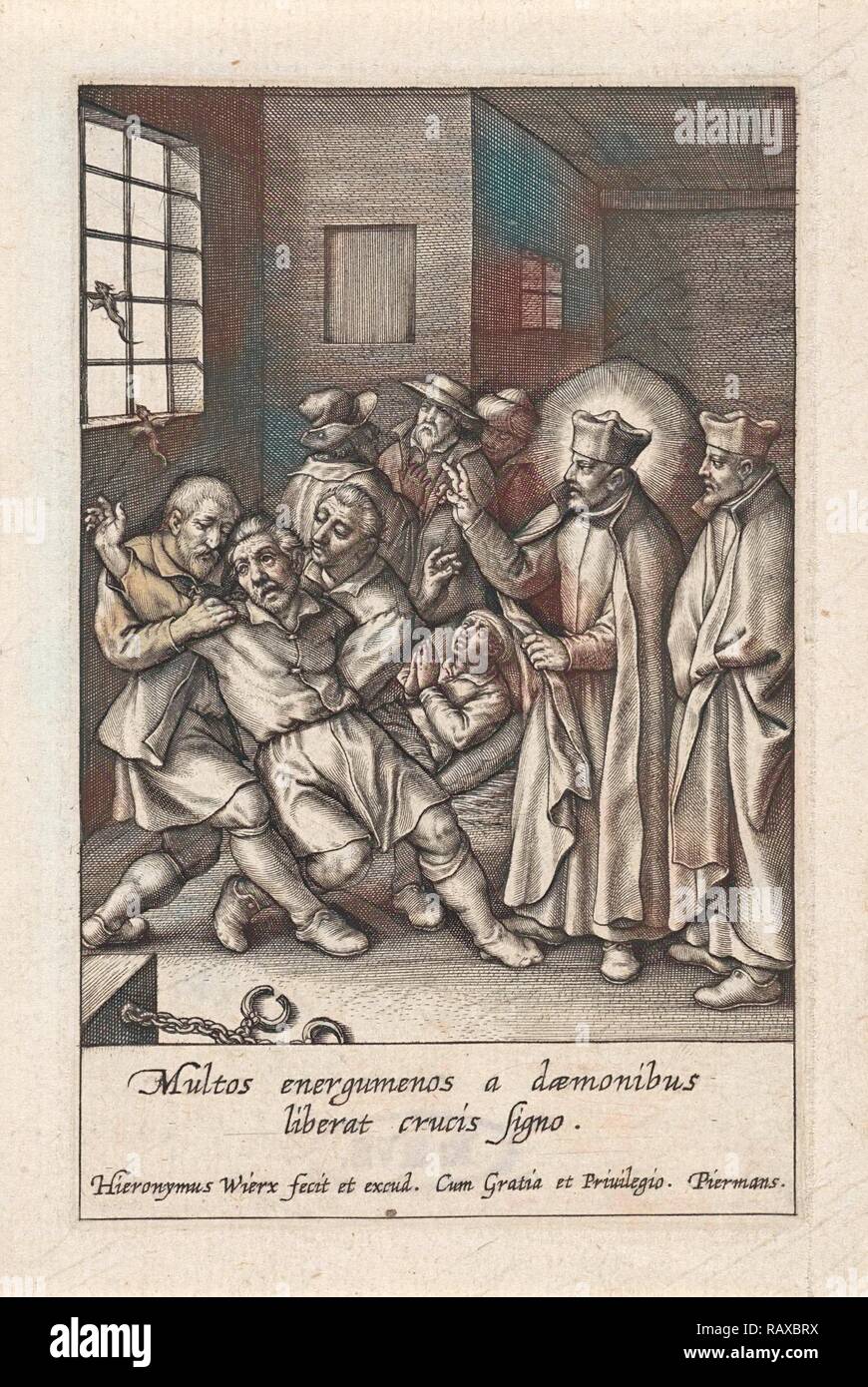 Ignatius Loyola Performs a devilish spell out, Hieronymus Wierix, 1611 - 1615. Reimagined by ...