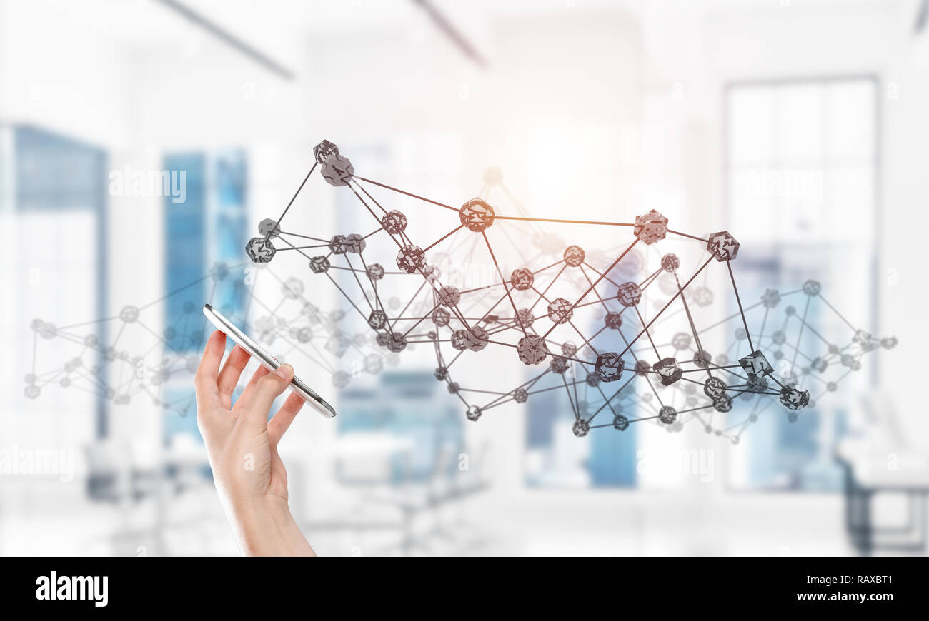 Network and future technology as connection lines in office. Mix Stock ...