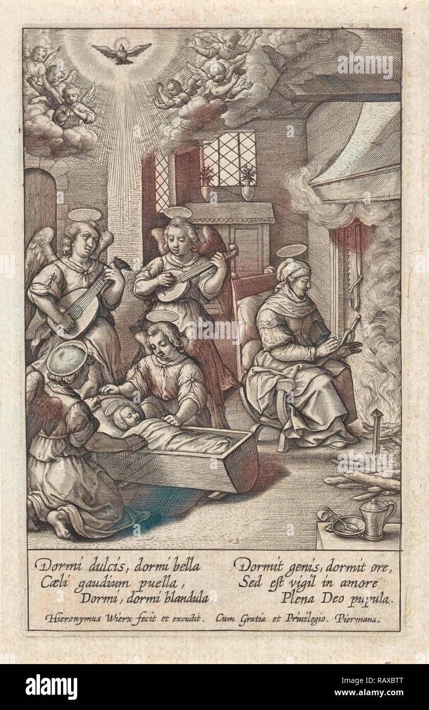 Mary sleeping in her crib, Hieronymus Wierix, 1563 - before 1619, print maker: Hieronymus Wierix ...