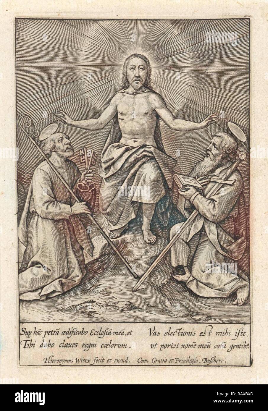 Risen Christ with Peter and Paul, Hieronymus Wierix, 1563 - before 1619. Reimagined by Gibon ...