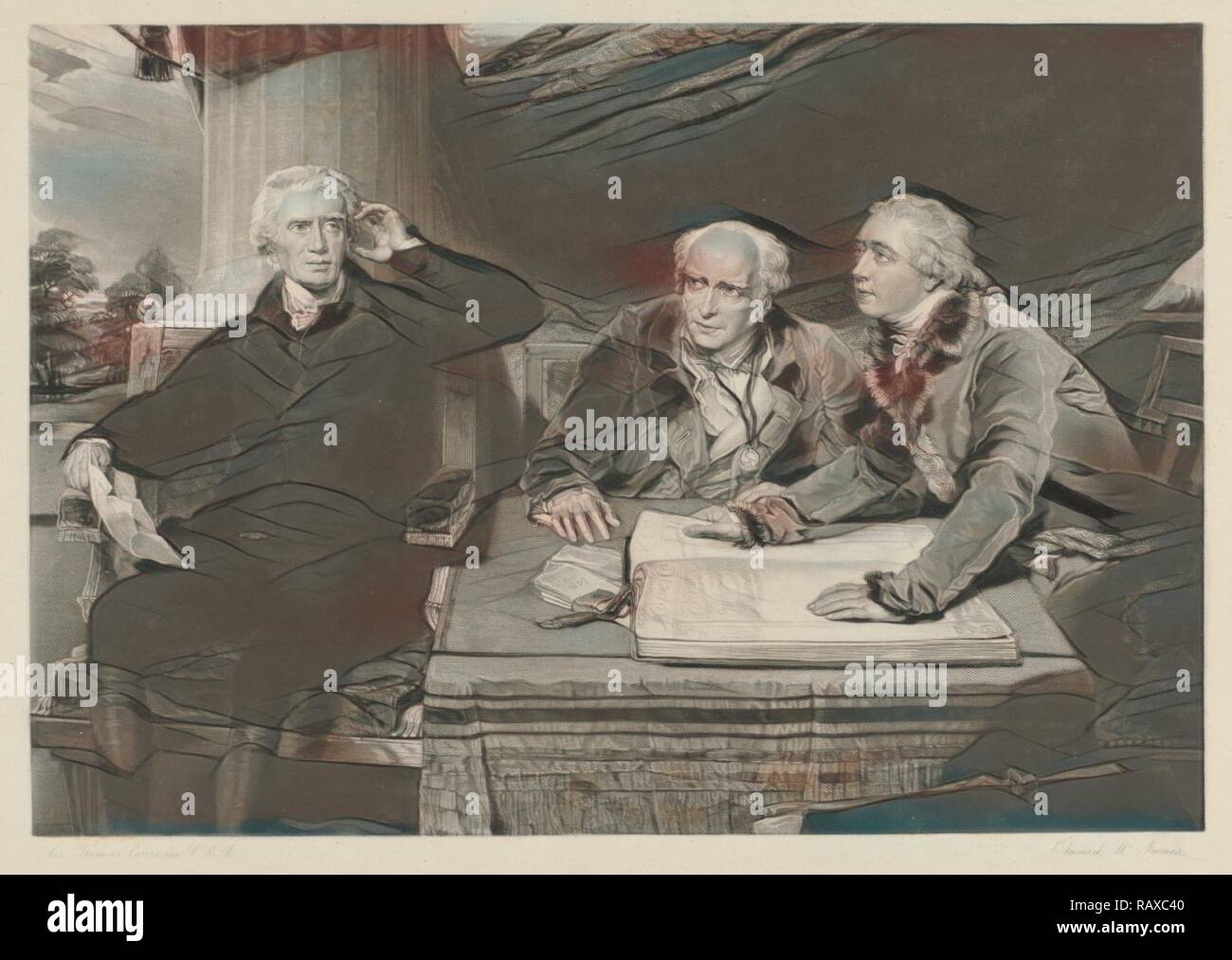 The Baring family father and two sons? at a table with merchants' books ...