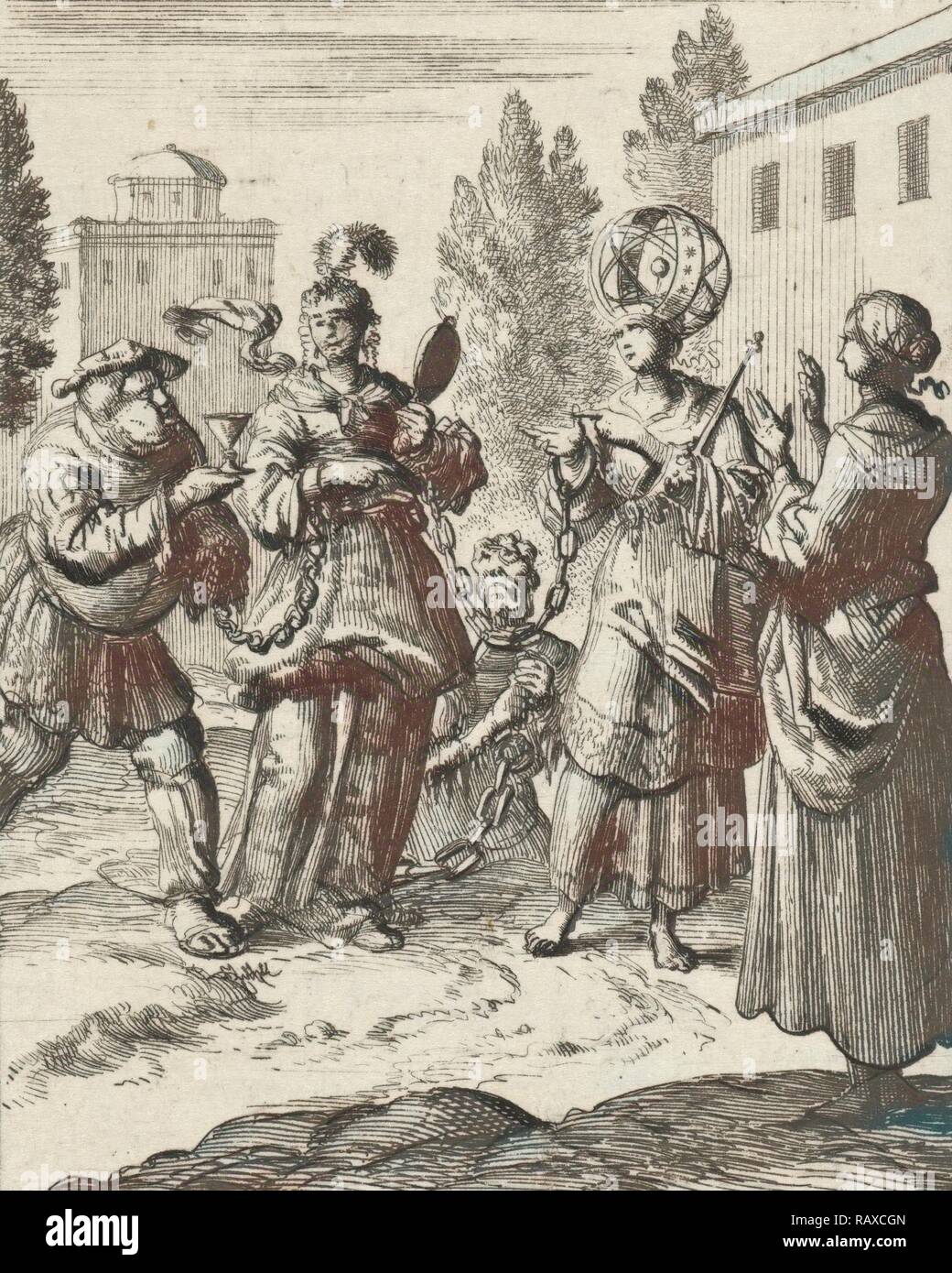 Female beholds a richly dressed lady who is chained to the World, Lust ...