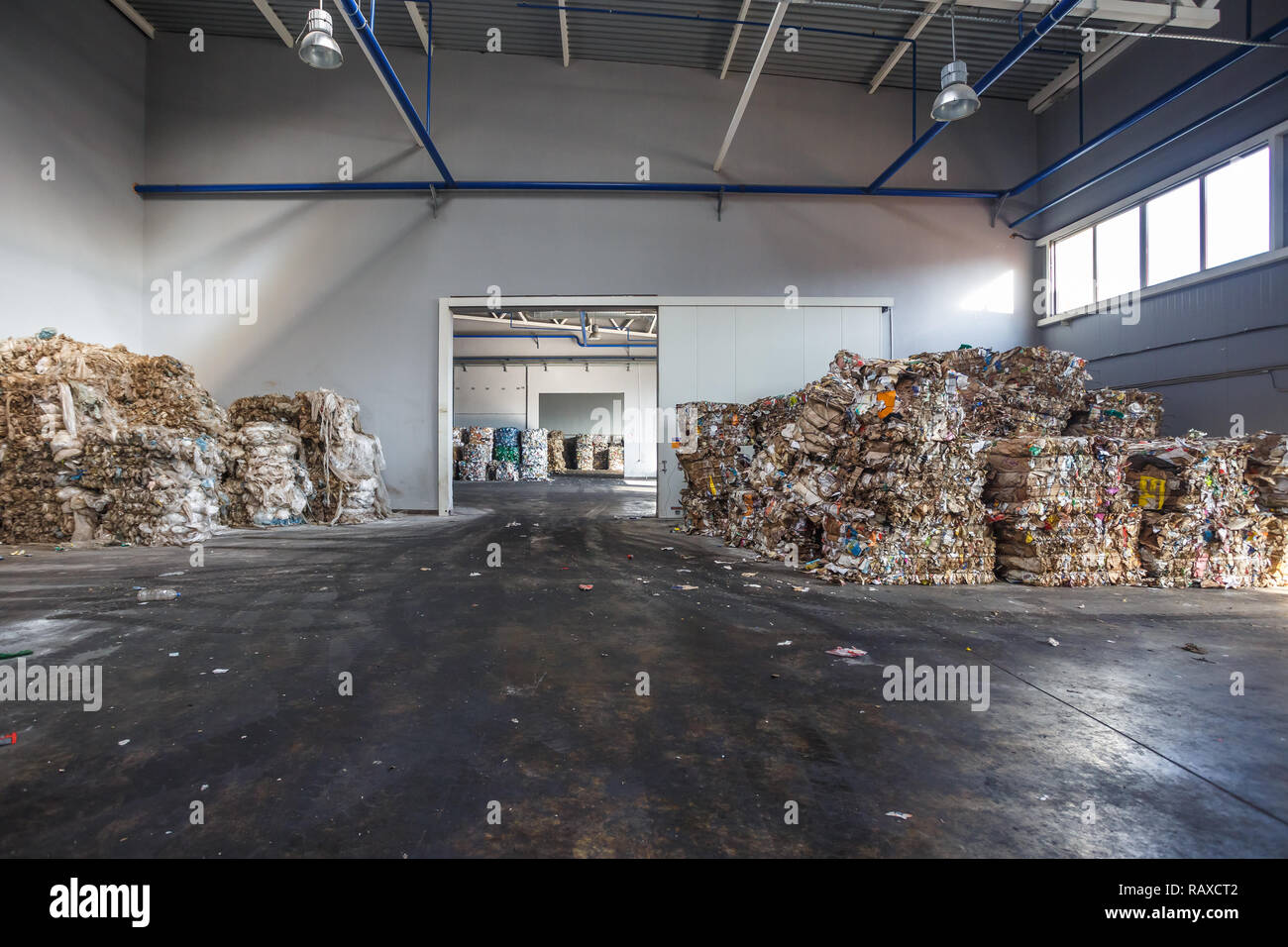 Plastic bales of rubbish at the waste treatment processing plant ...