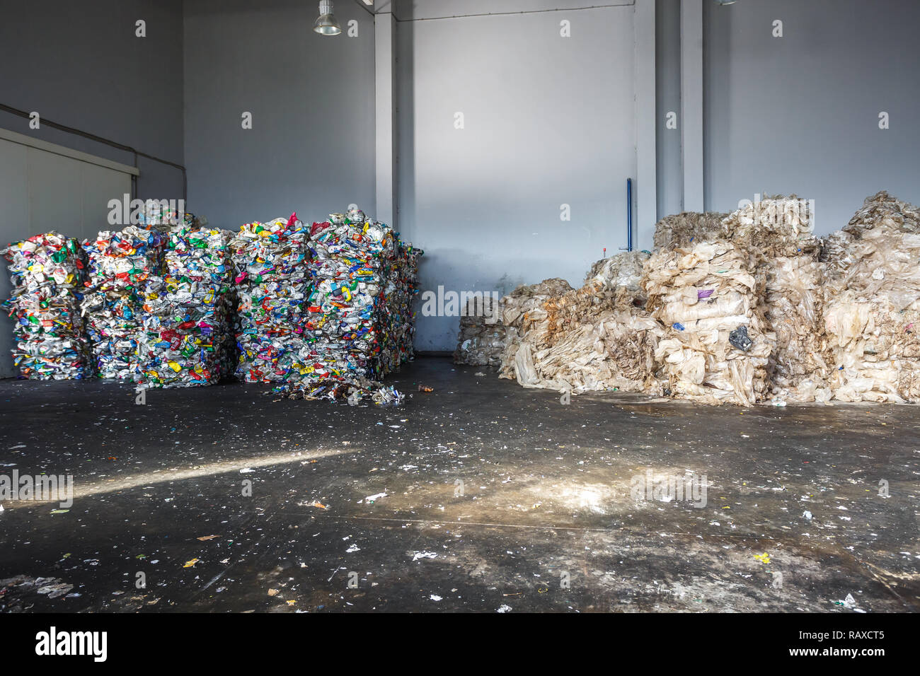 Plastic bales of rubbish at the waste treatment processing plant ...