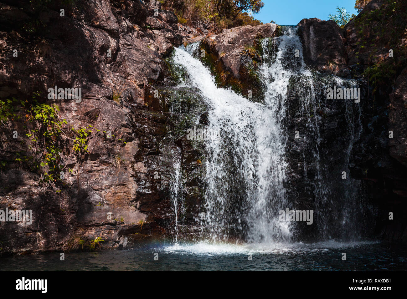 Waterfall of Calheta Levada. Landscape of Madeira island, Portugal ...