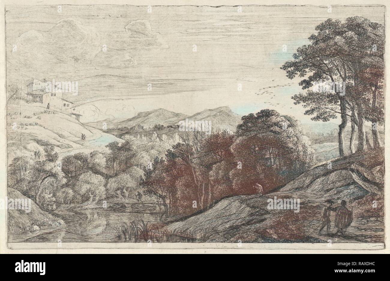 Landscape with sunset, Herman van Swanevelt, 1653 - 1655. Reimagined by ...