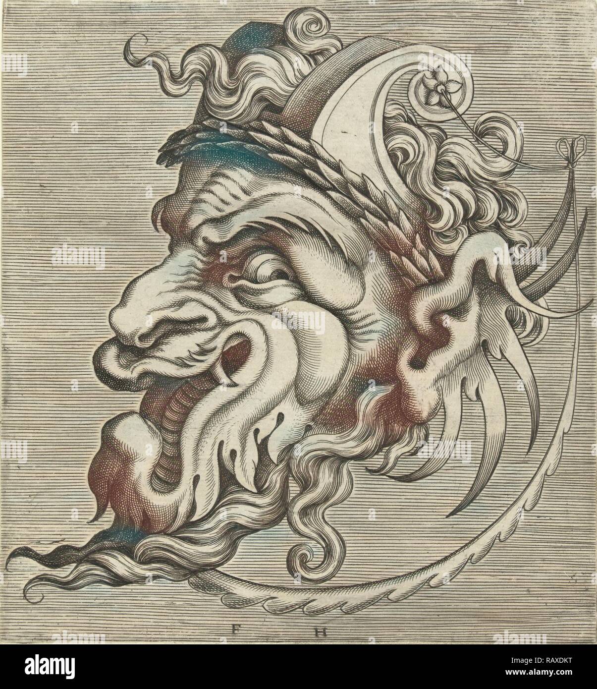 Mask in profile with two horns, Frans Huys, Cornelis Floris II, Hans ...