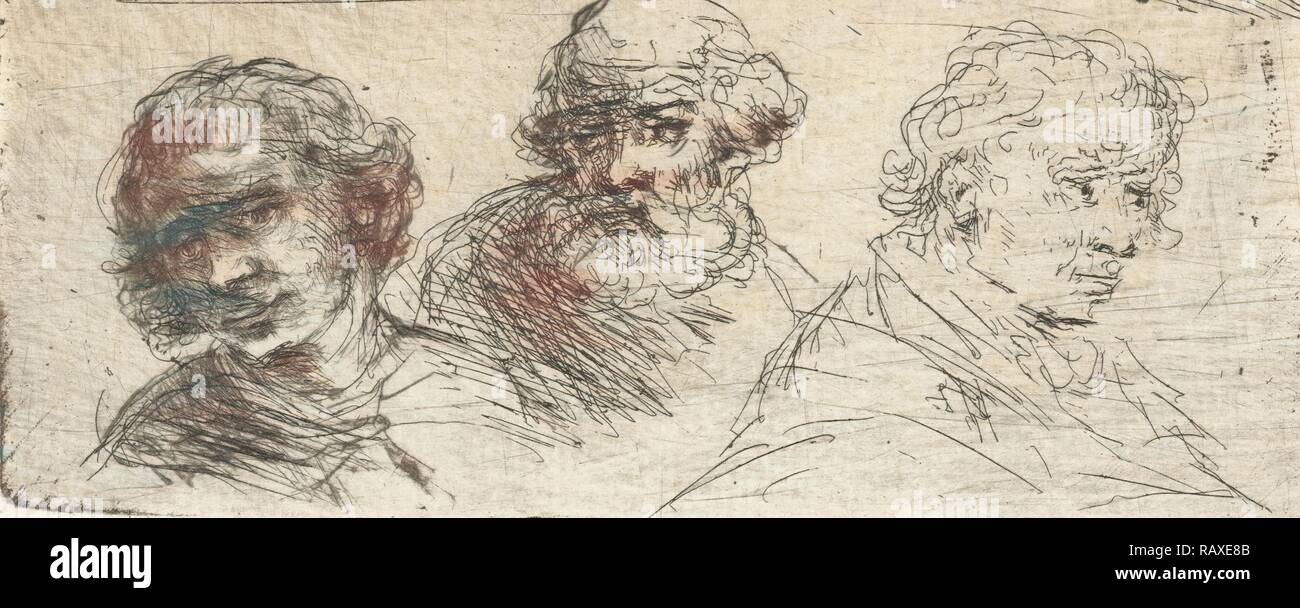 Portrait Study of three men, Jan Chalon, 1748-1795. Reimagined by Gibon ...