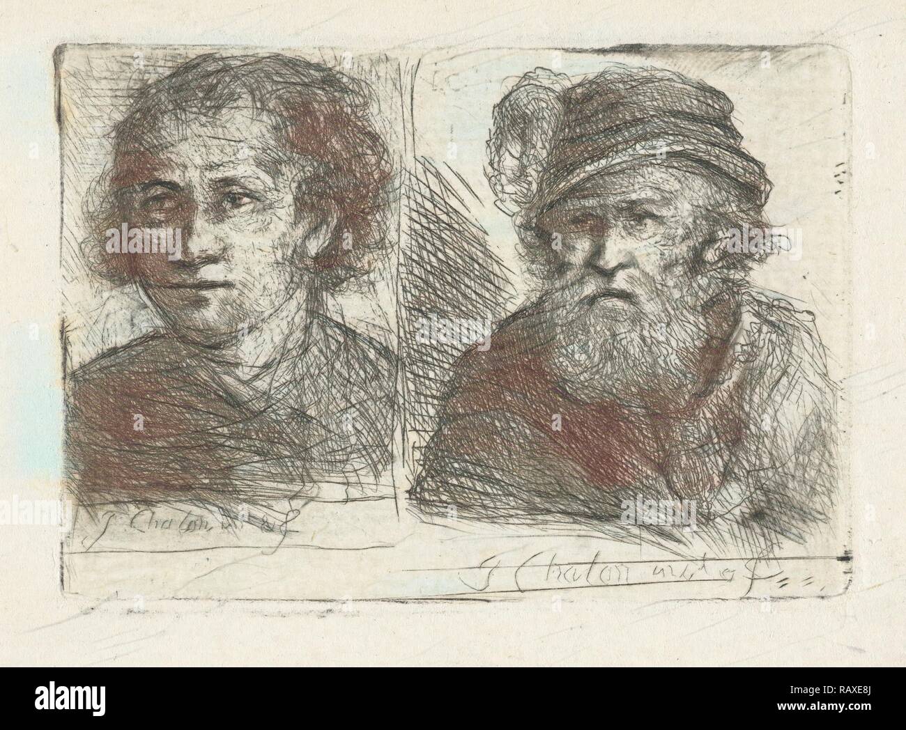 Two men, Jan Chalon, 1748 - 1795. Reimagined by Gibon. Classic art with ...