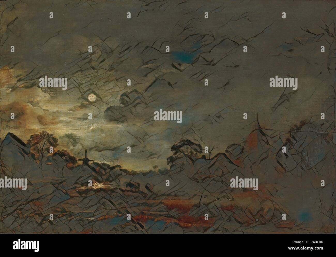 Landscape by moonlight, Aert van der Neer, 1630 - 1677. Reimagined by ...