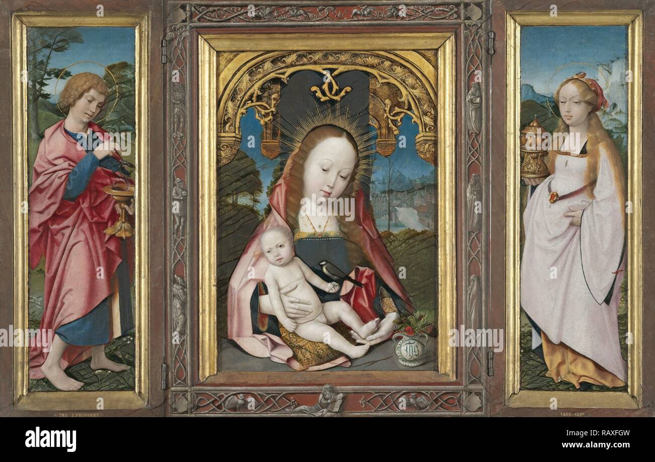 Triptych with Virgin and Child, Saint John the Evangelist (left wing) and Mary Magdalene (right ...