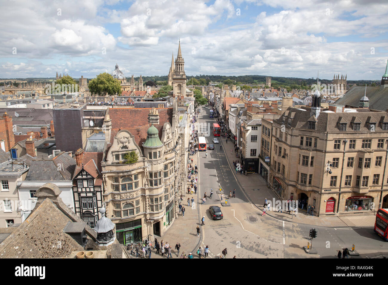 View down High Street, Oxford, England, as seen from Carfax Tower Stock ...