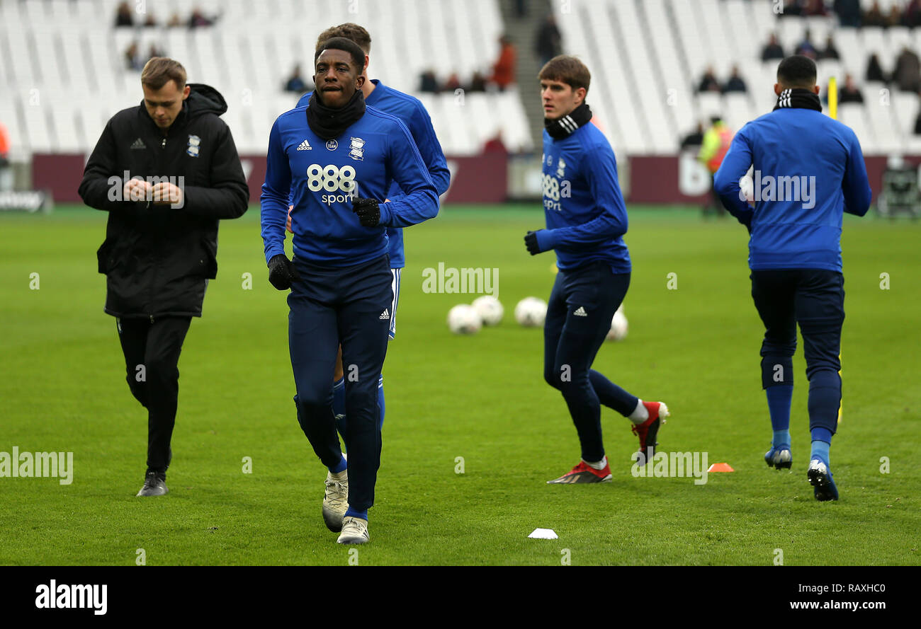 Birmingham City's Wes Harding (centre) warming up before the Emirates ...