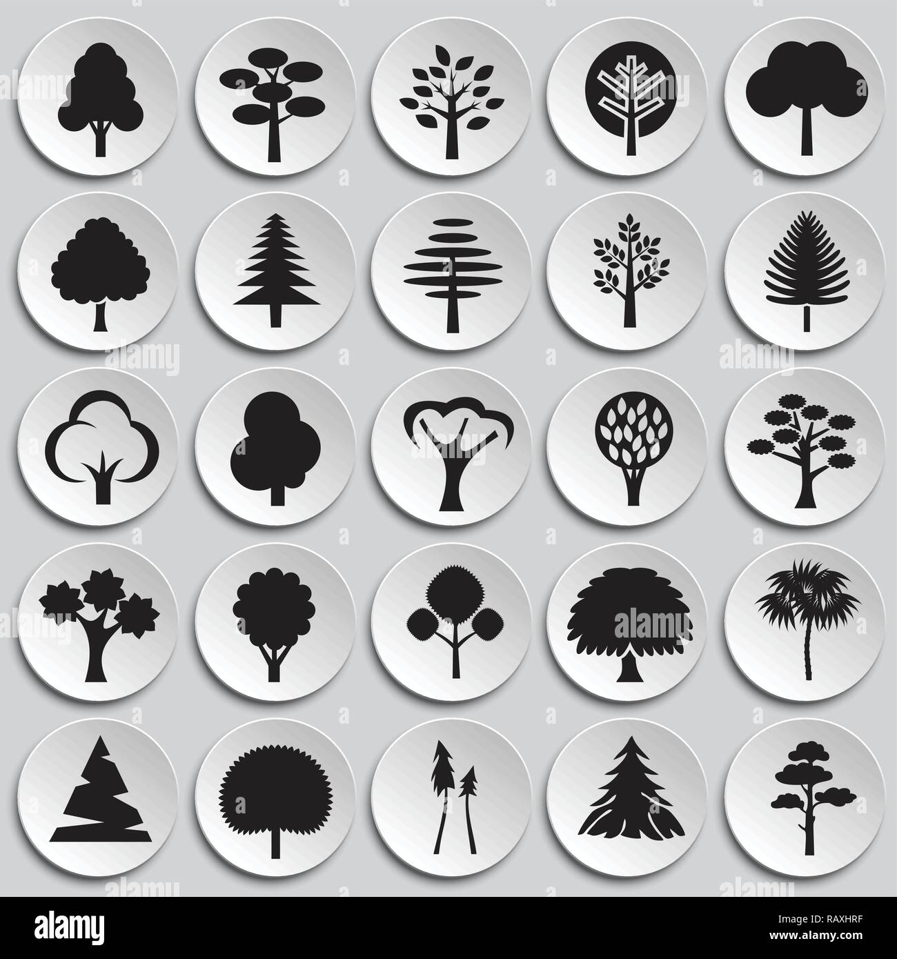 Trees icon set on plates background for graphic and web design, Modern ...
