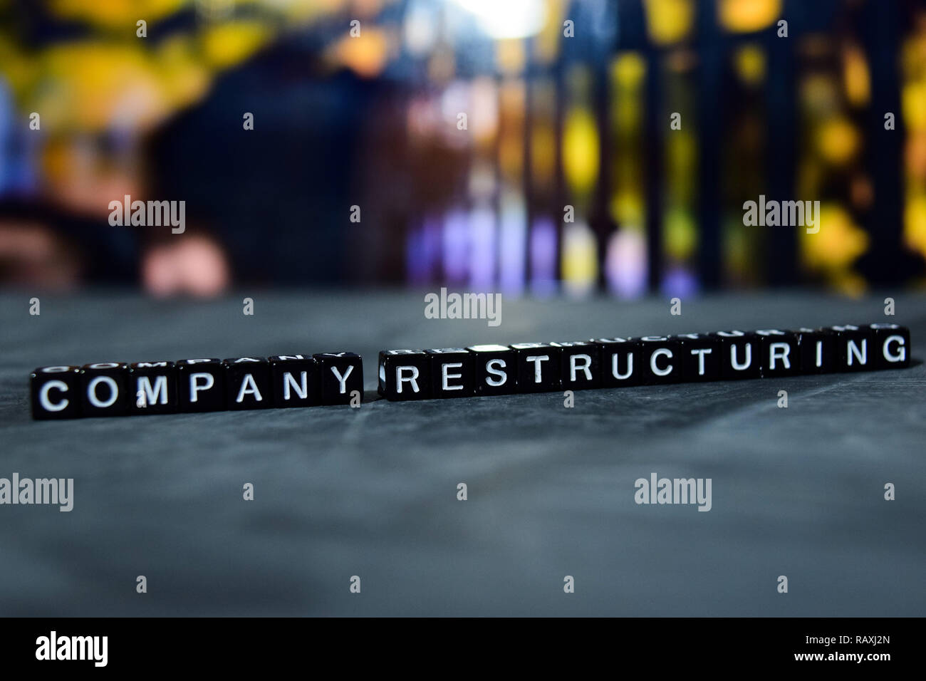 Company restructuring on wooden blocks. Business and finance concept ...