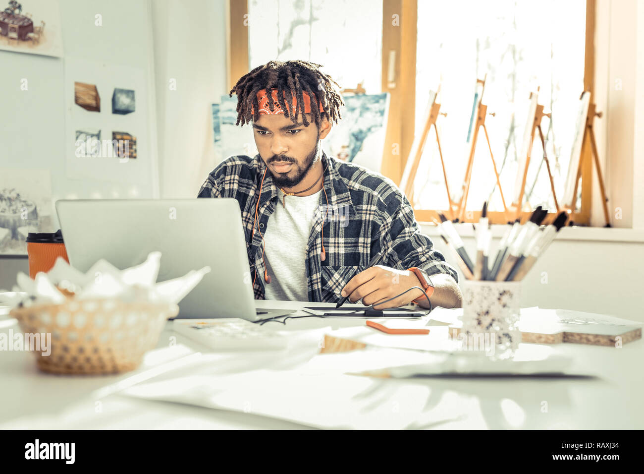 Modern freelancer feeling overloaded having too much work Stock Photo ...