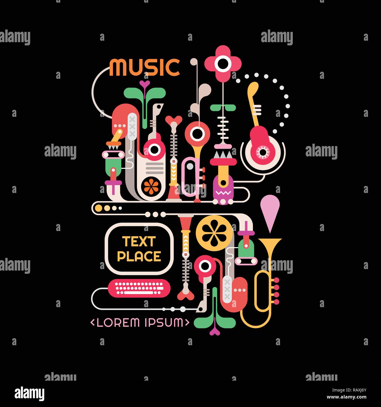 Abstract Music Design vector illustration isolated on a blackt ...