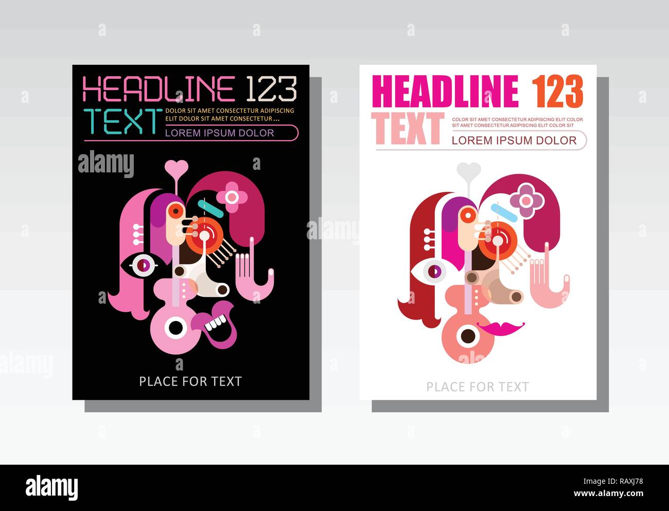 Two options of Abstract Face Portrait vector template design, size A4 ...