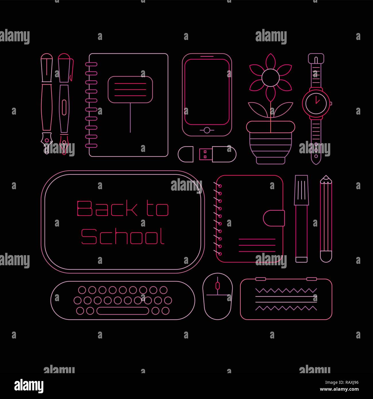 Neon colors on a black background Back to School vector illustration ...