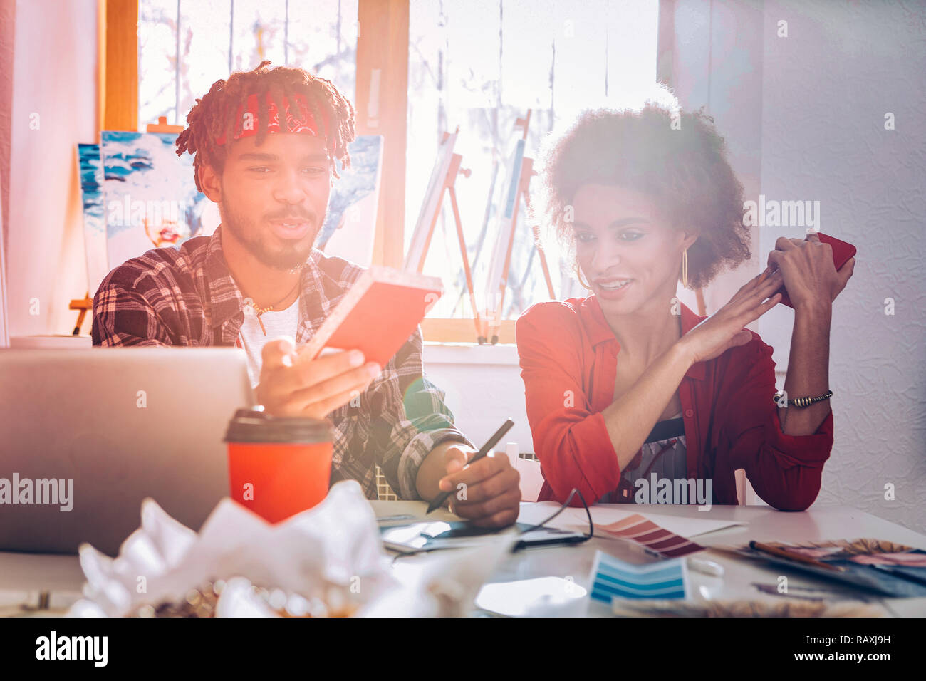 Interior designers choosing suitable colors for their new project Stock ...