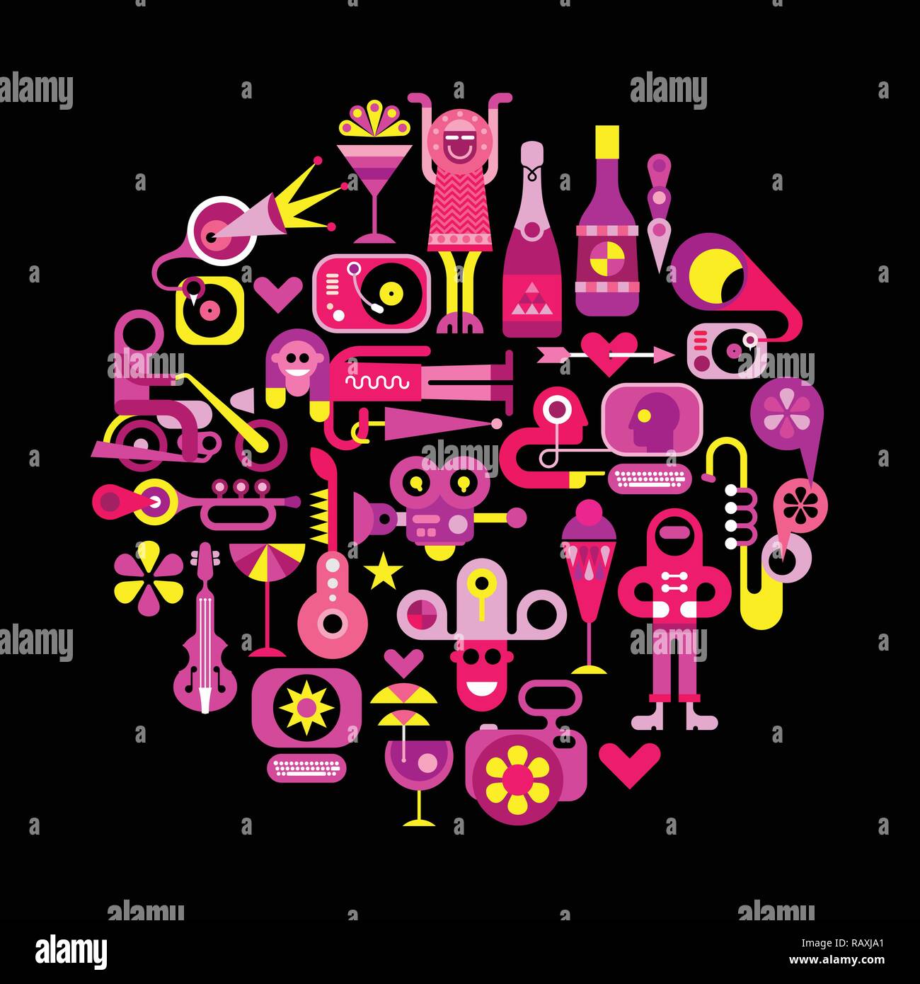 Celebration party round shape vector illustration isolated on a black ...