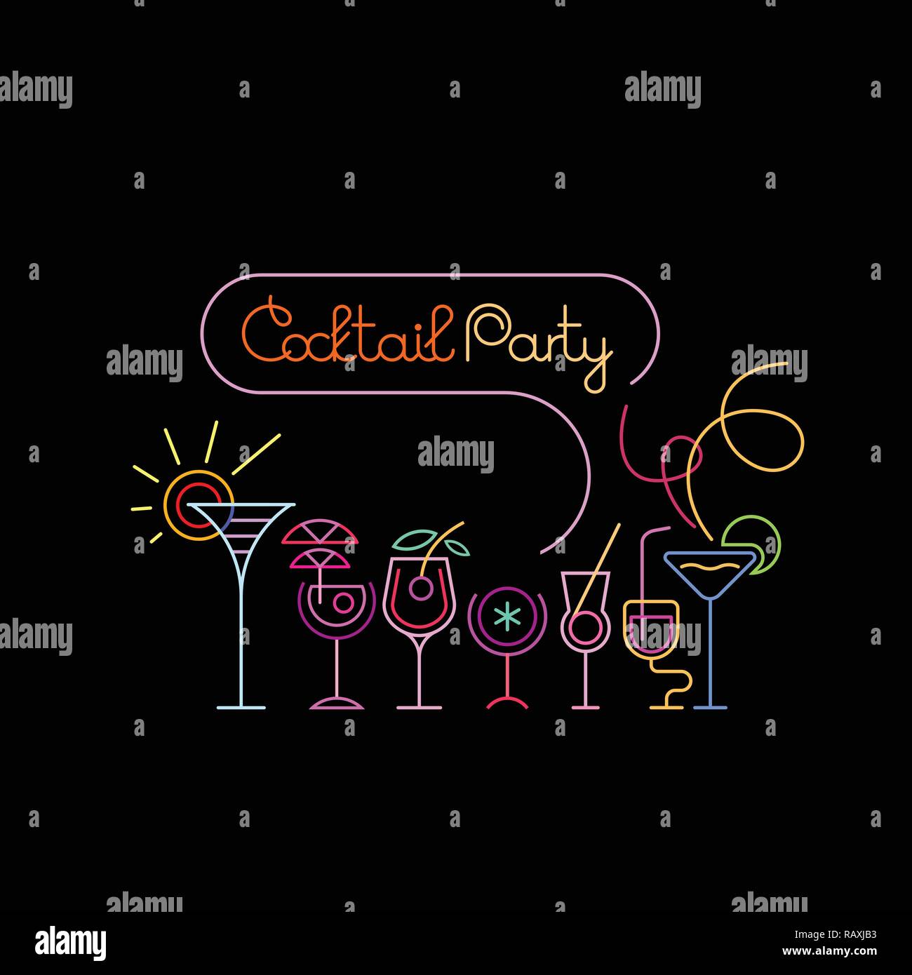 Neon colors on a black background Cocktail Party vector illustration ...