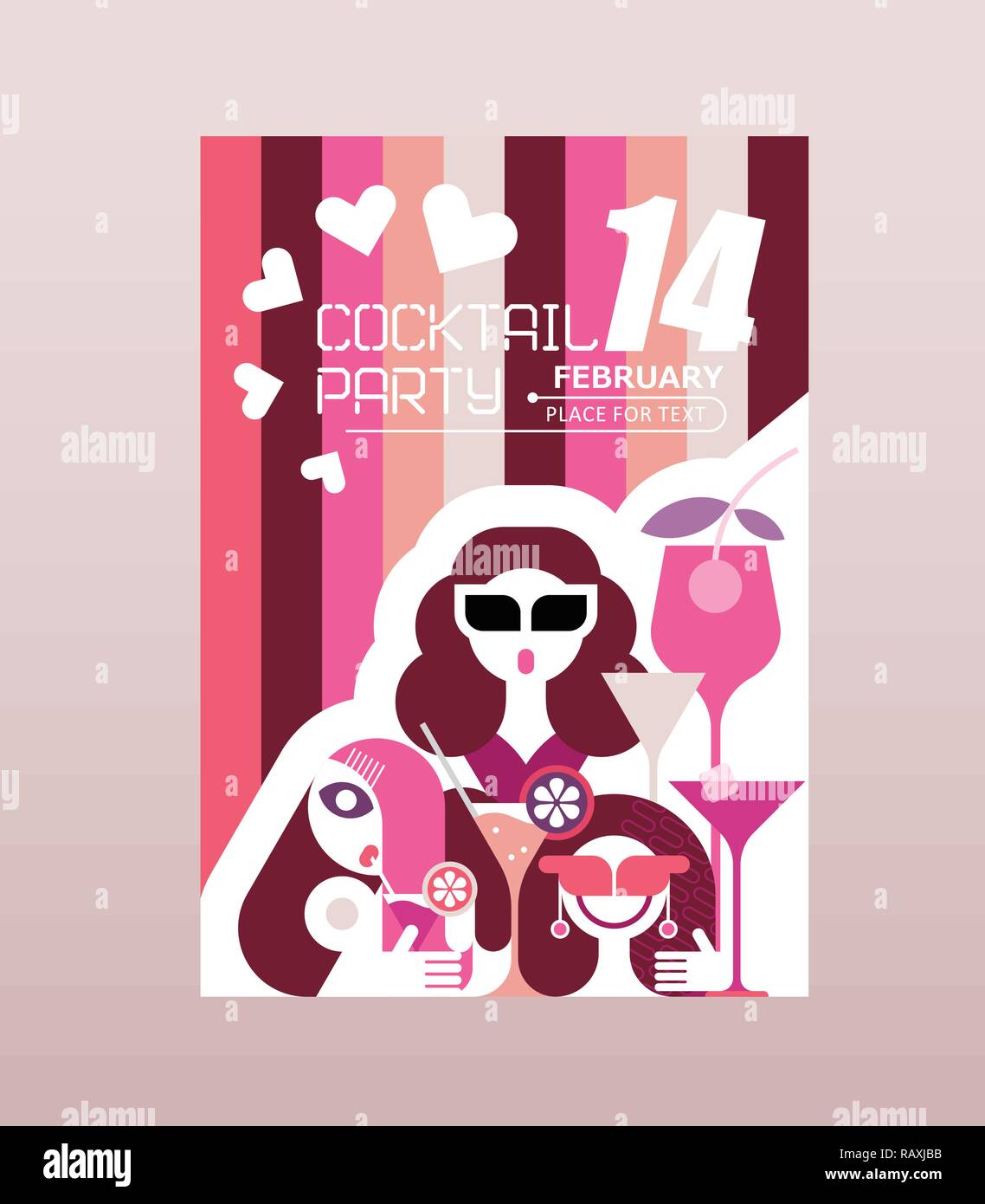 Valentine's Day cocktail party vector poster template design, size A4 ...
