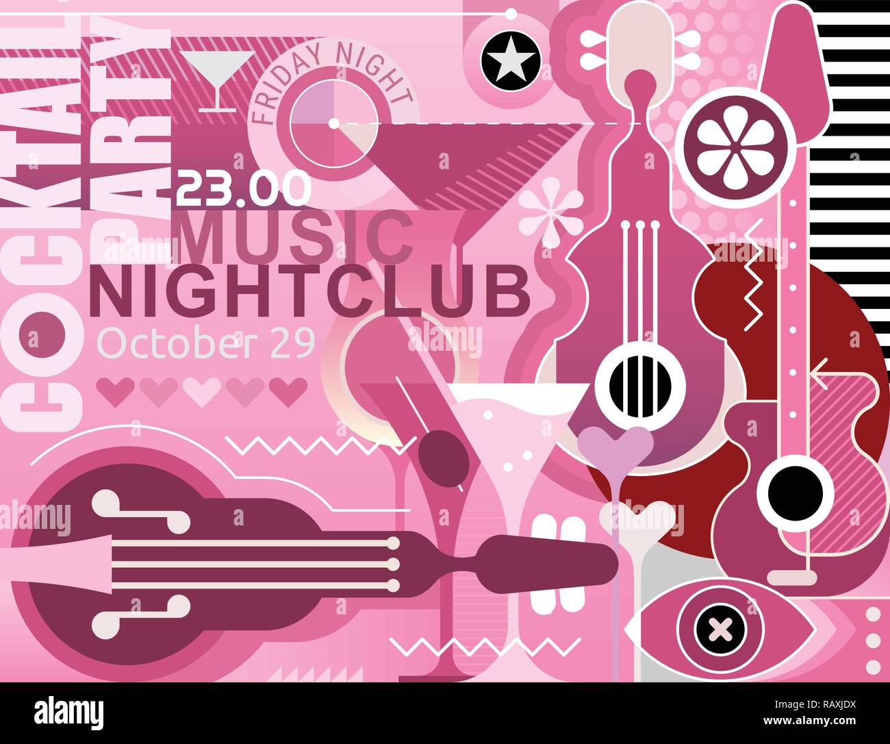 Romance Cocktail Party poster template design. Vector illustration with ...