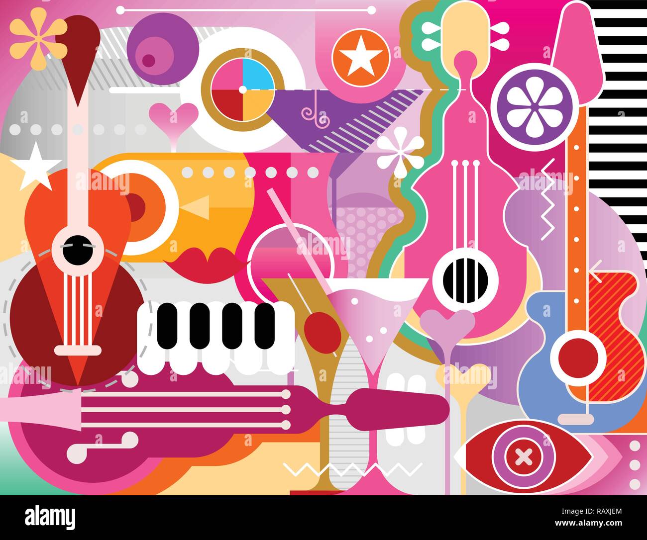 Cocktails and Music vector illustration. Abstract design with musical ...