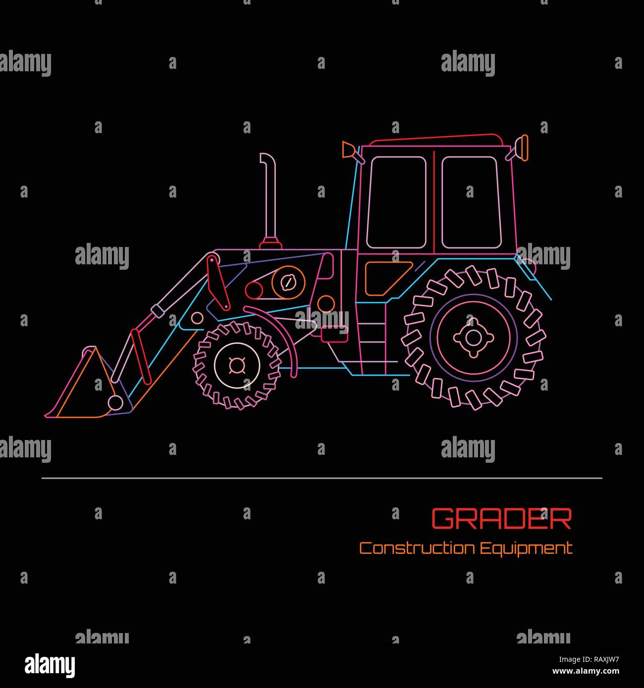 Neon colors on a black background Grader Draw vector illustration ...