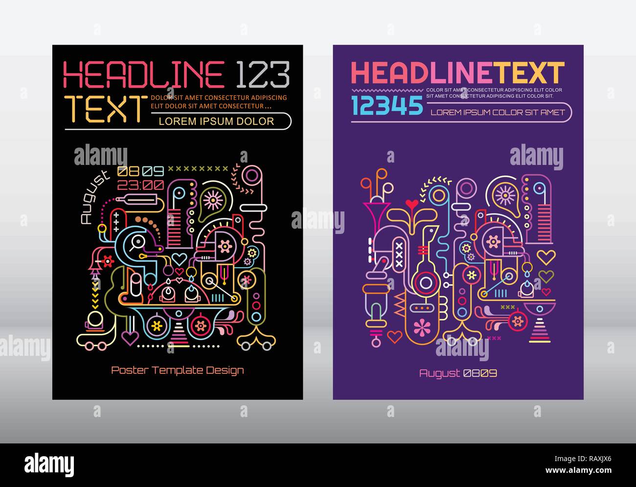 Two options of the Abstract Fantastic Design poster template. Neon ...