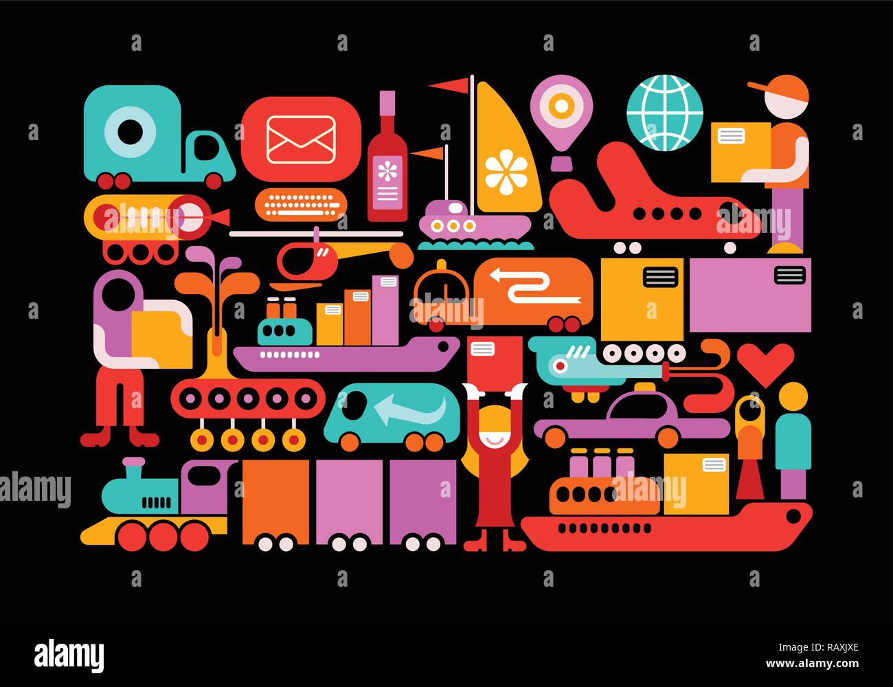 Shipping Service vector illustration isolated on a black background ...