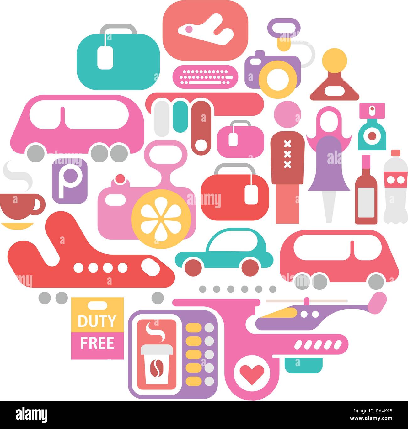 Travel and tourism round shape vector illustration isolated on a white ...